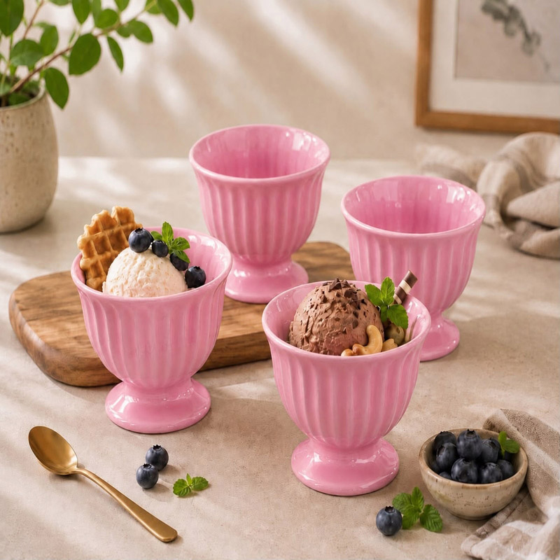 Gelato Ceramic Ice Cream Cup (160 mL Each/Pink)- Set of Four | Vaaree